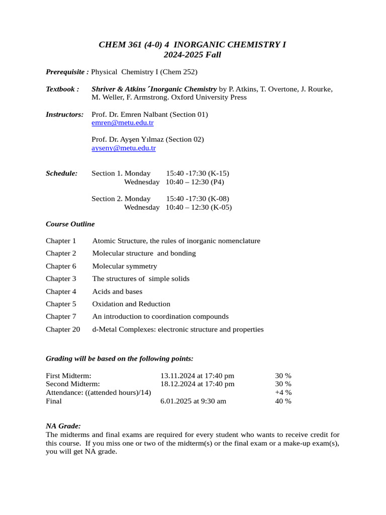 Chem 361 Syllabus - Fall2024 | PDF | Science & Mathematics | Technology & Engineering