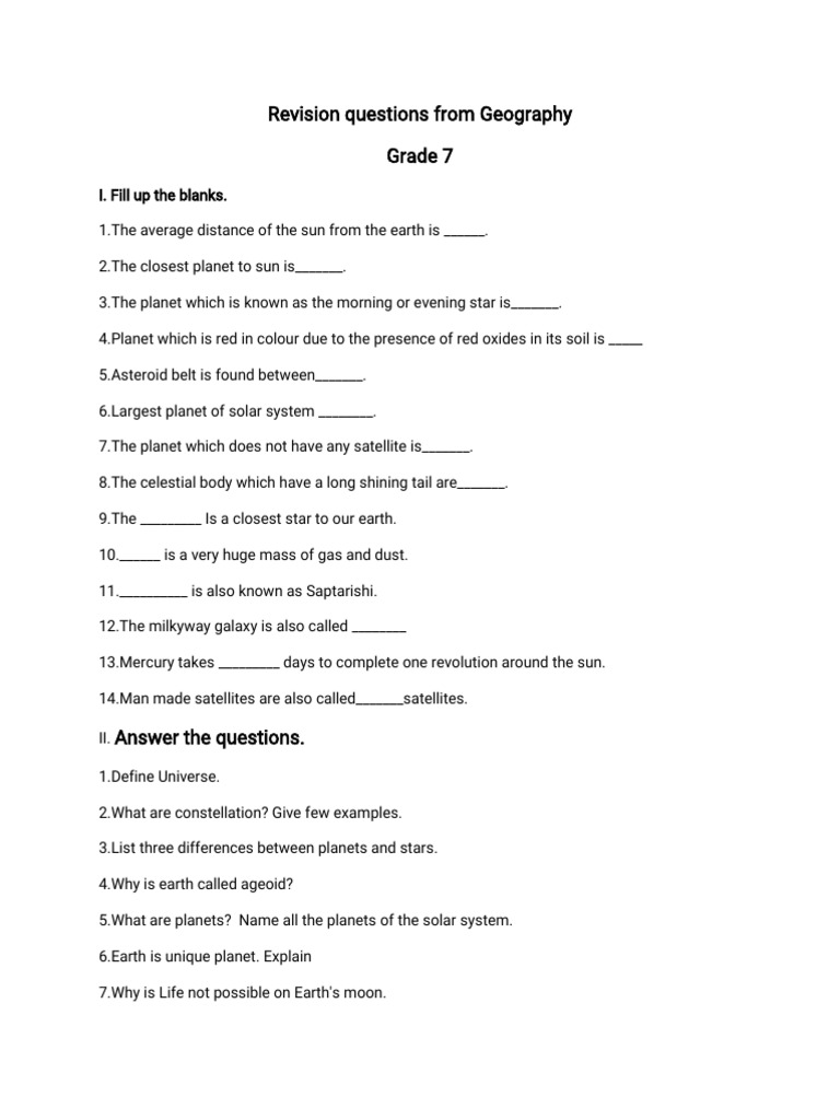 Revision Questions. Geography 6th | PDF