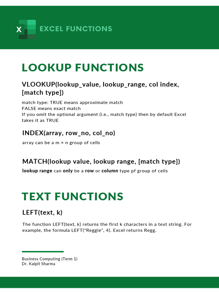 Excel Functions Formula Sheet | PDF | Workweek And Weekend | Microsoft Excel