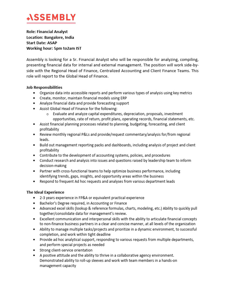 ASM Global - Financial Analyst - Job Description | PDF | Financial ...