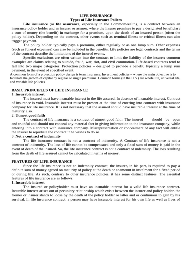Types of Life Insurance Policies | PDF | Life Insurance | Insurance