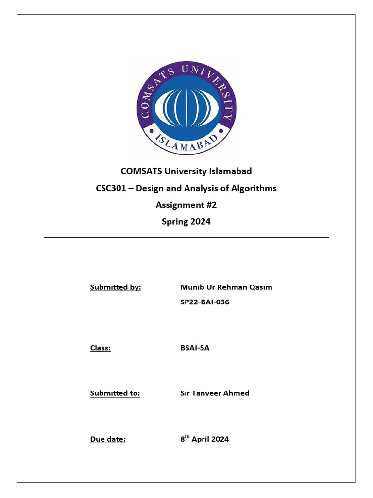 Design And Analysis Of Algorithms Assignment 2 Pdf Time Complexity Computer Programming