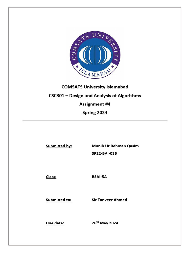 Design And Analysis Of Algorithms Assingment 4 Pdf Invariant Mathematics Algorithms