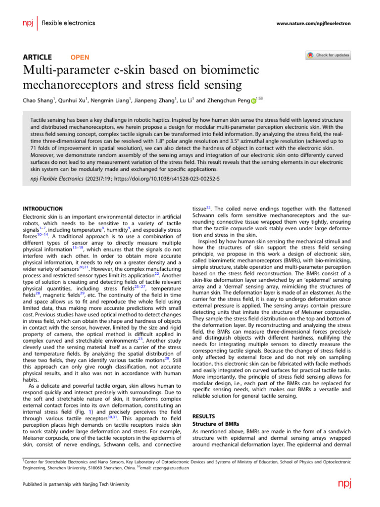 Multi Parameter e Skin Based on Biomimetic Mechanoreceptors 20k94xm4 ... Multi Parameter e Skin Based on Biomimetic Mechanoreceptors 20k94xm4 ...