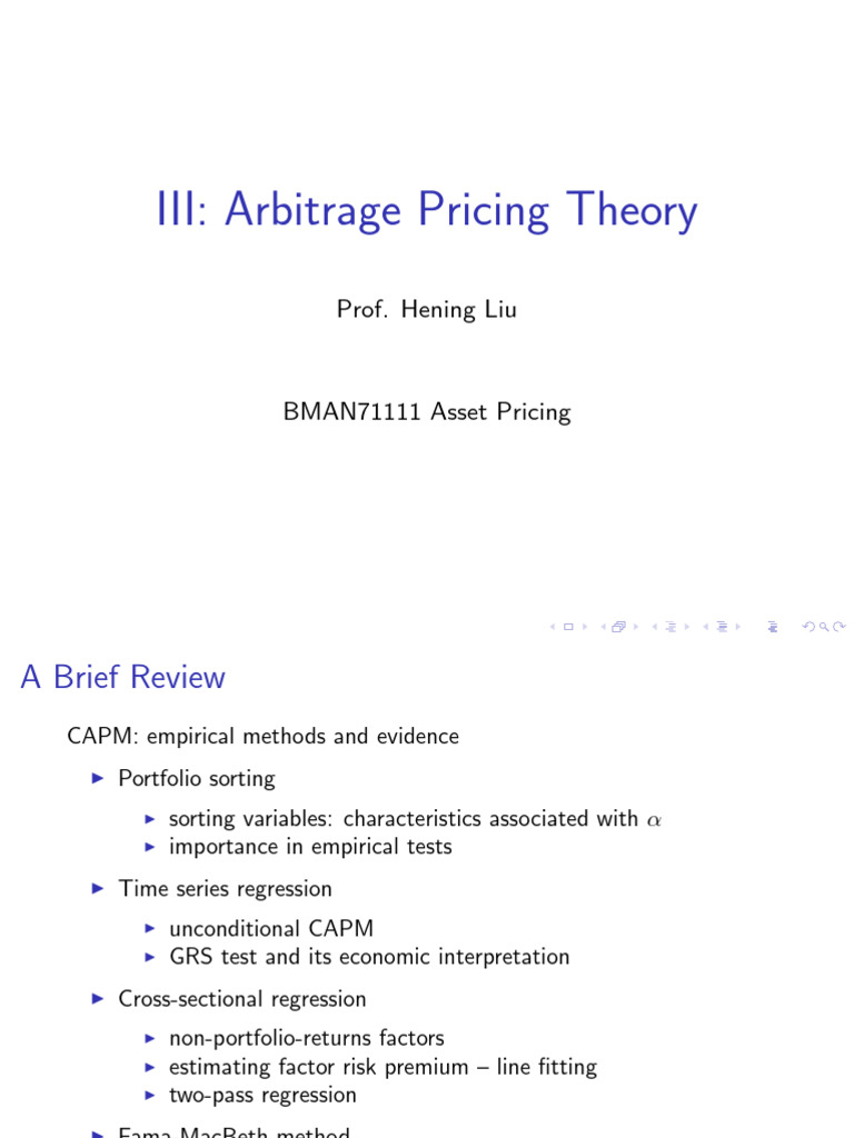 Lec5_APT | PDF | Capital Asset Pricing Model | Arbitrage