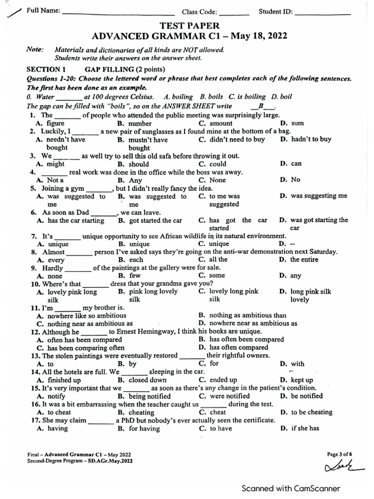 Final - Advanced Grammar - May 18, 2022 | PDF