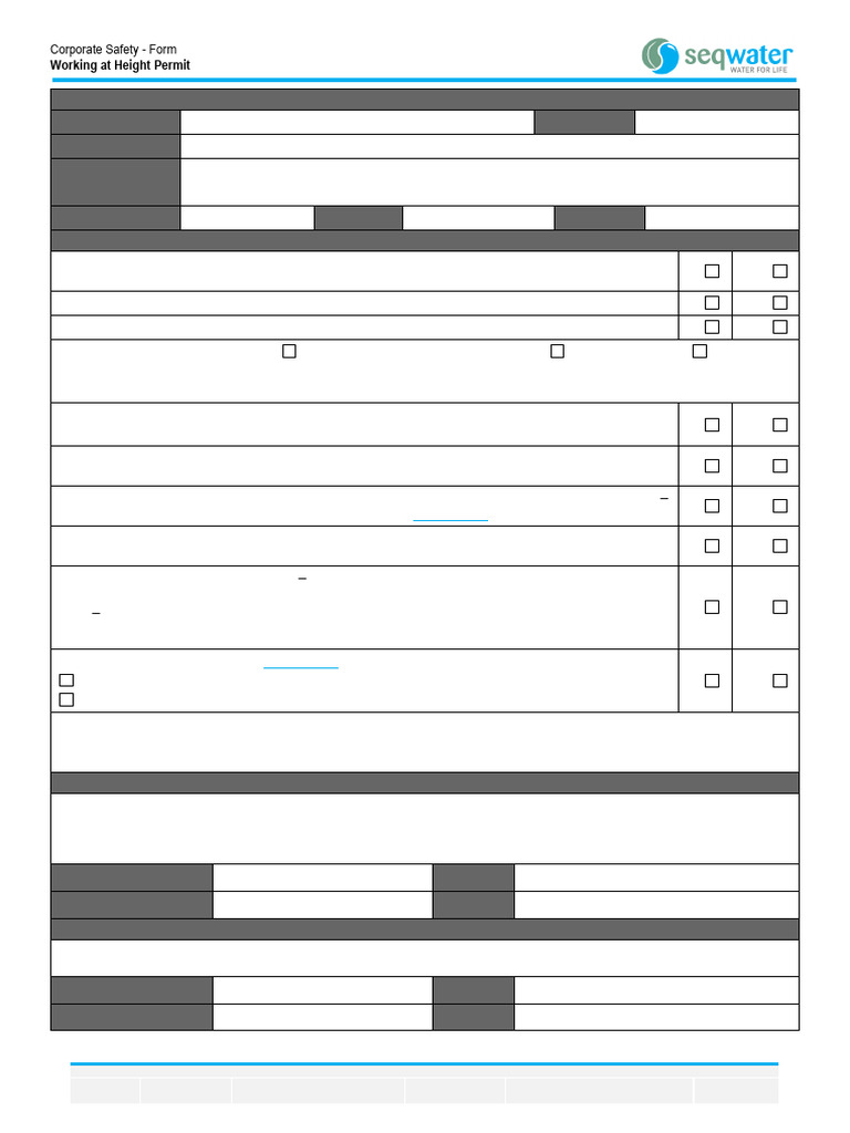 Working at Height Permit Template | PDF | Safety