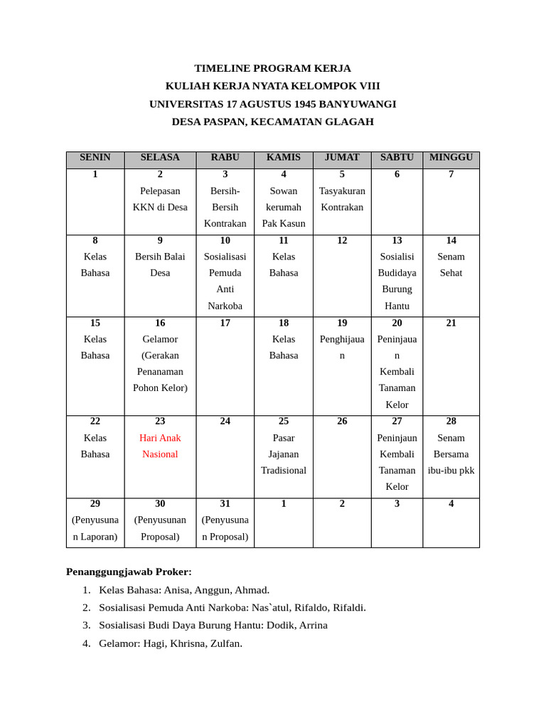 Timeline Program Kerja | PDF