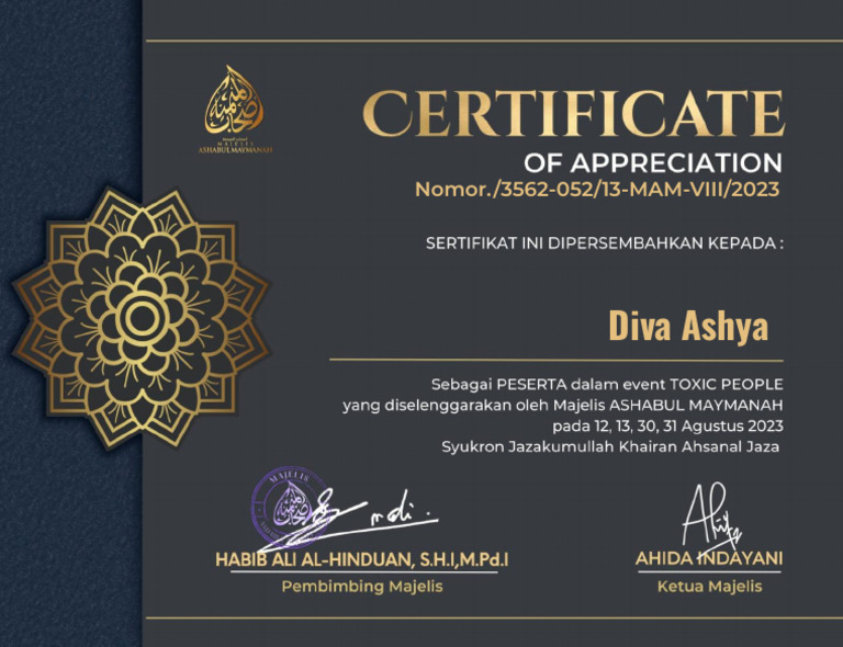 E-Certificate Diva Ashya | PDF
