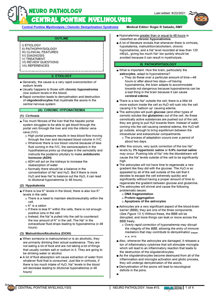 144 Neurology Pathology Central Pontine Myelinolysis Osmotic Demyelination | PDF | Nervous ...