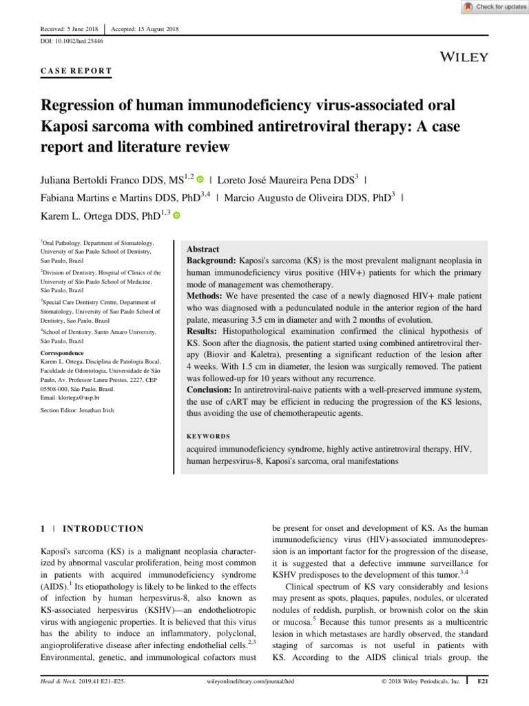 Regression of Human Immunodeficiency Virus-Associated Oral Kaposi Sarcoma With Combined ...