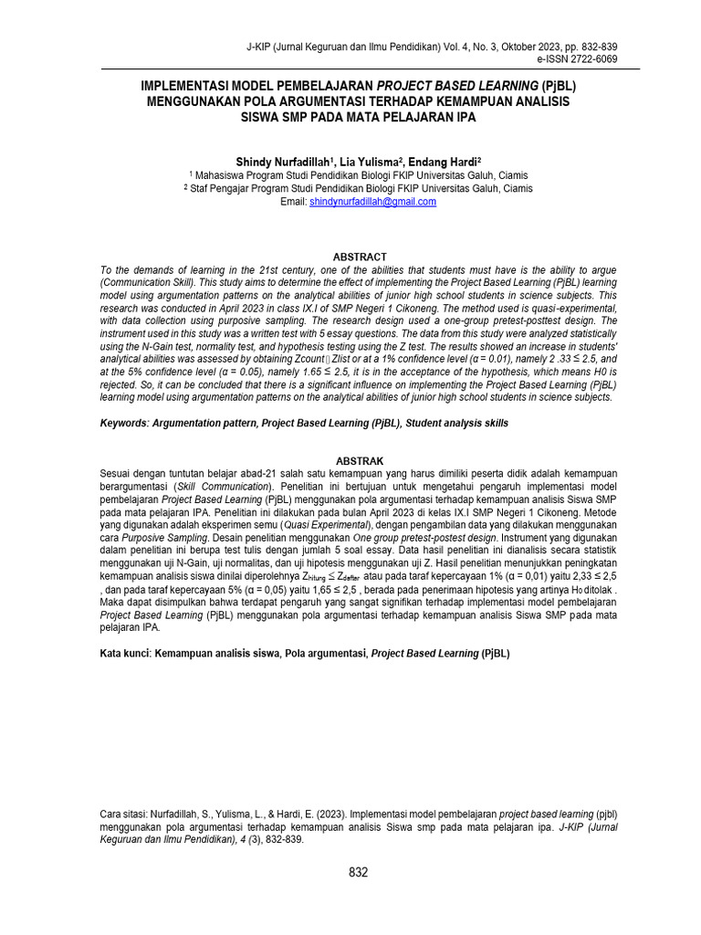 Implementasi Model Pembelajaran Project Based Learning (PJBL) | PDF