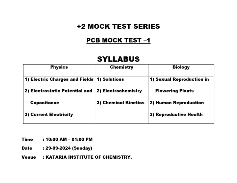 +2 PCB Test Syllabus Notice Final Kataria | PDF