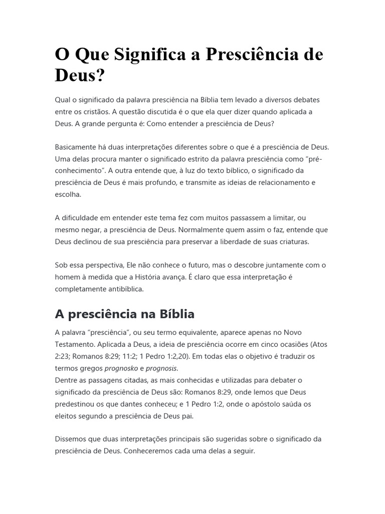 O Que Significa A Presciência de Deus | PDF | Deus | Bíblia