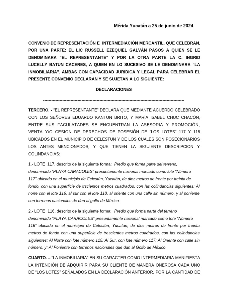 Carta de Intermediación Mercantil para Terrenos de Celestún - INGRID - GDP ABOGADOS NUEVO | PDF