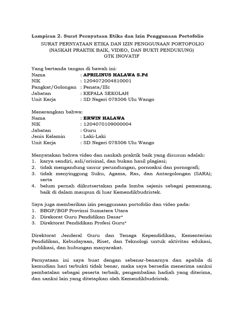 SP - Etika - Izin - Portofolio Erwin Hal | PDF | Karier & Perkembangan | Ilmu Sosial