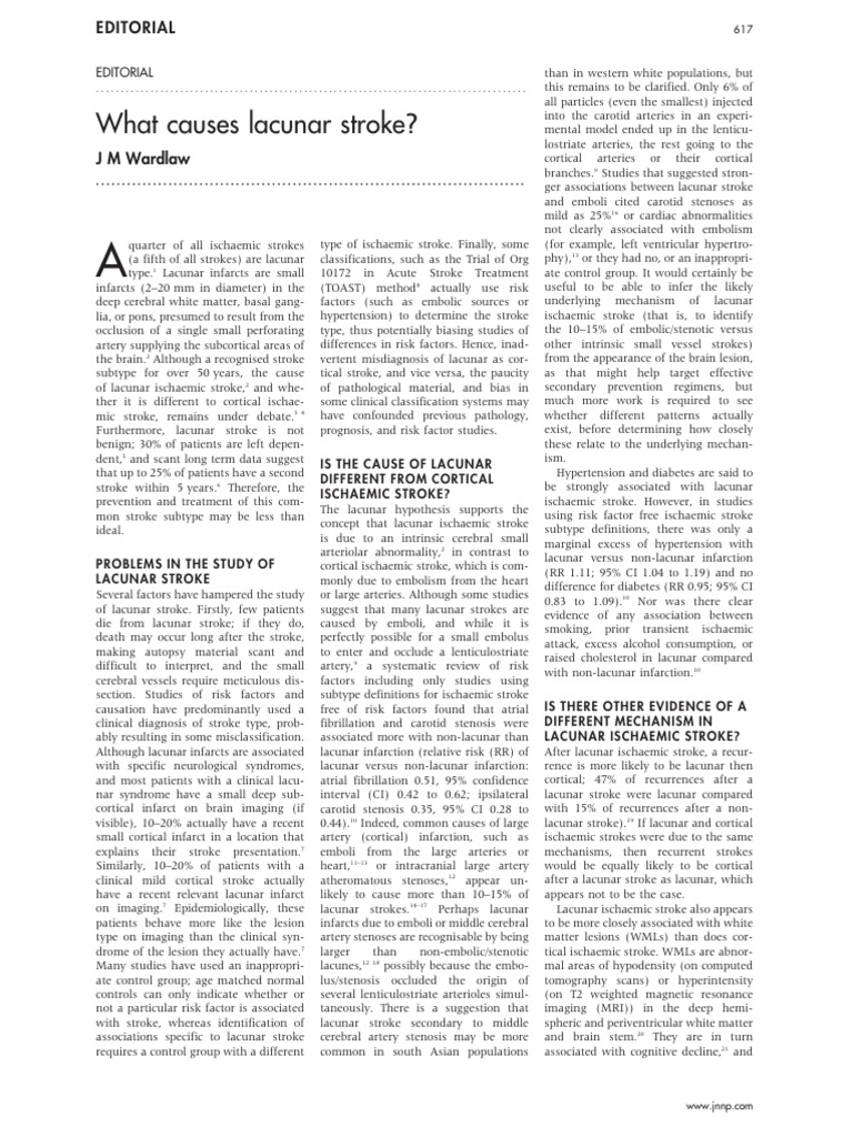 Causes of Lacunar Strokes | PDF | Stroke | Atheroma