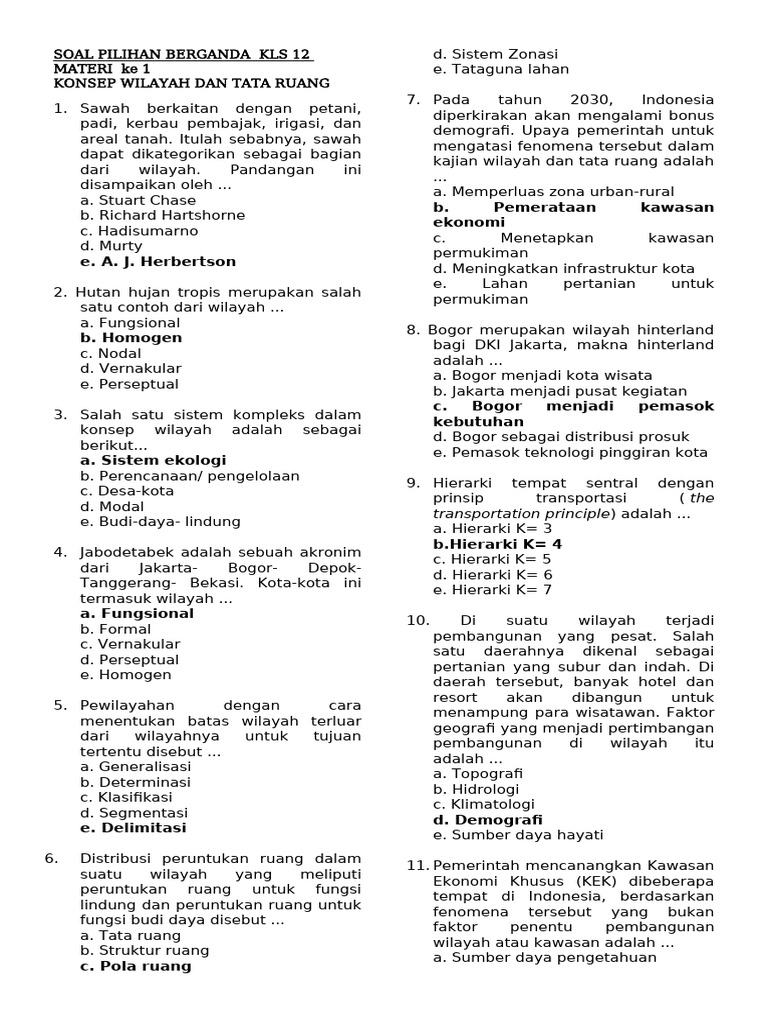 1.1. Soal Dan Jawaban Pilihan Berganda KLS 12, MATERI KE 1 | PDF