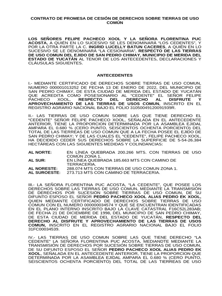 Promesa de Cesión de Derechos Ejidales | PDF