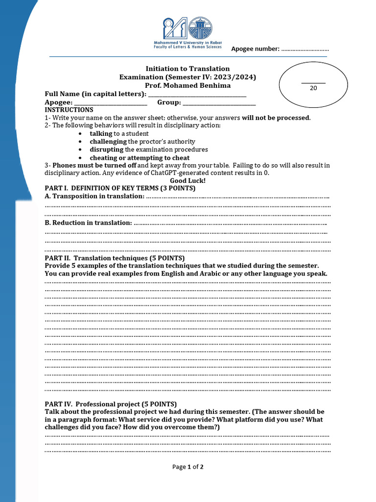 Sample of the Translation Exam 2024_copy | PDF