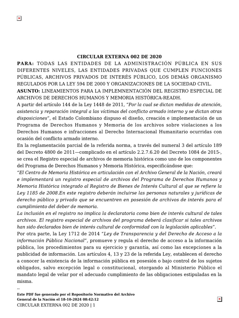 Circular Externa 002 de 2020 | PDF | Derechos humanos | Ley humanitaria internacional