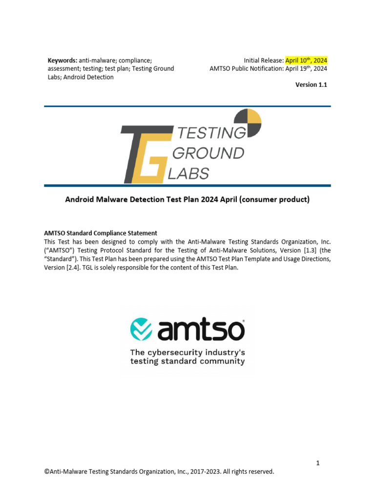 AMTSO Test Plan TGL Android Detection Test 202404C | PDF | Android ...