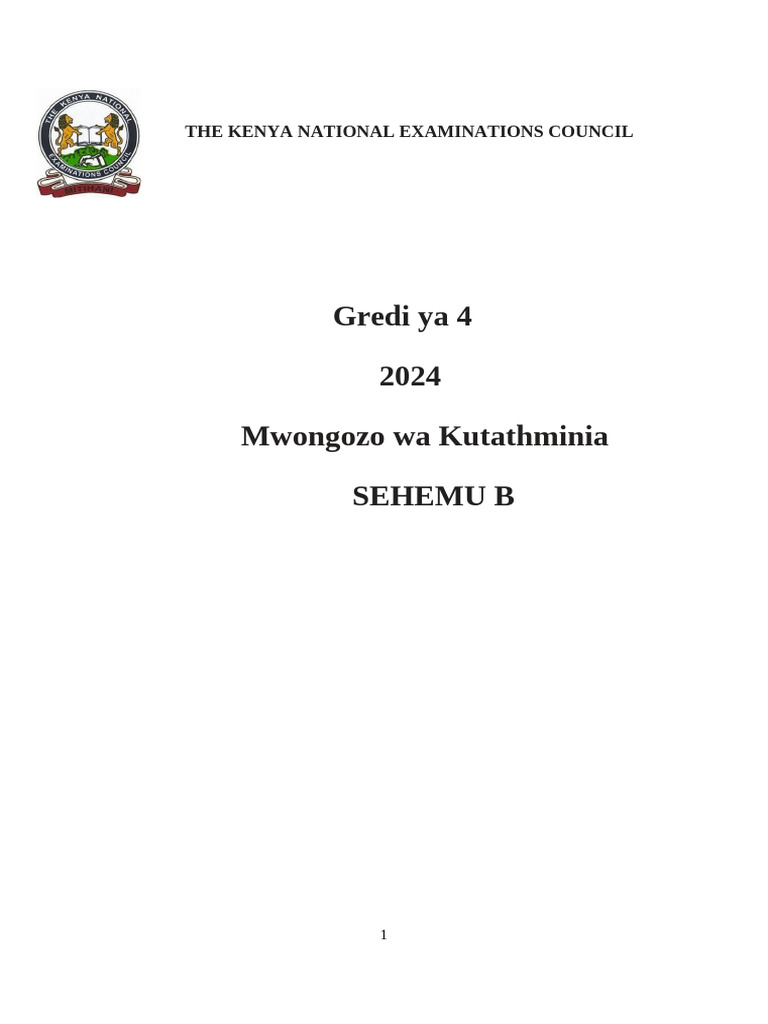 GRADE 4 KISW MWONGOZO WA SEHEMU B 2024 For Regular, PD & VI | PDF