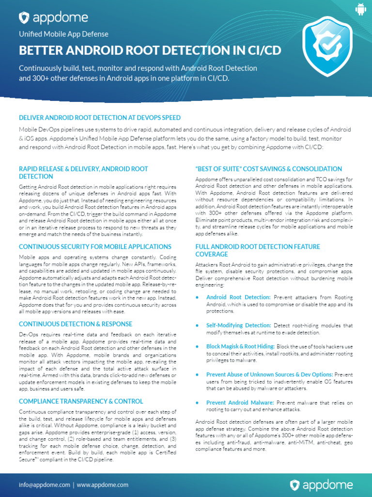 Appdome Android Root Detection Solution Guide © 2024 | PDF | Android (Operating System) | Mobile App