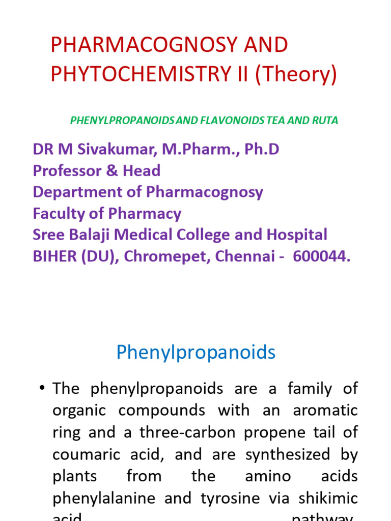 Class 5.1 PHENYLPROPANOIDS AND FLAVONOIDS (Tea & Ruta) | PDF ...