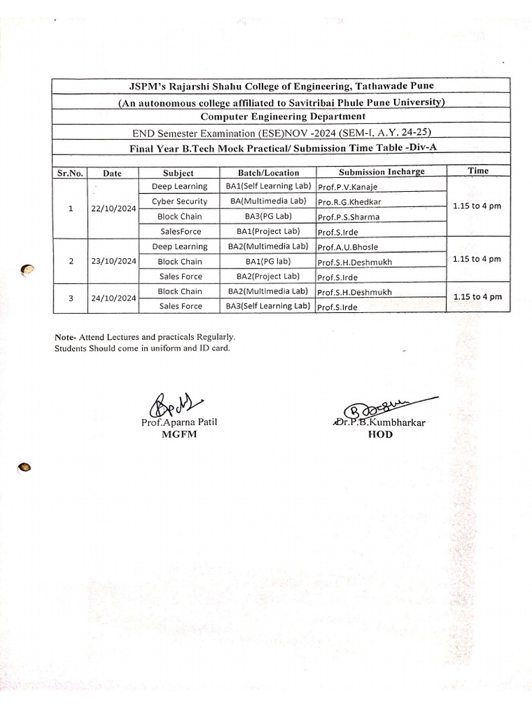 Final Year Mock Practical & Submission Notice | PDF