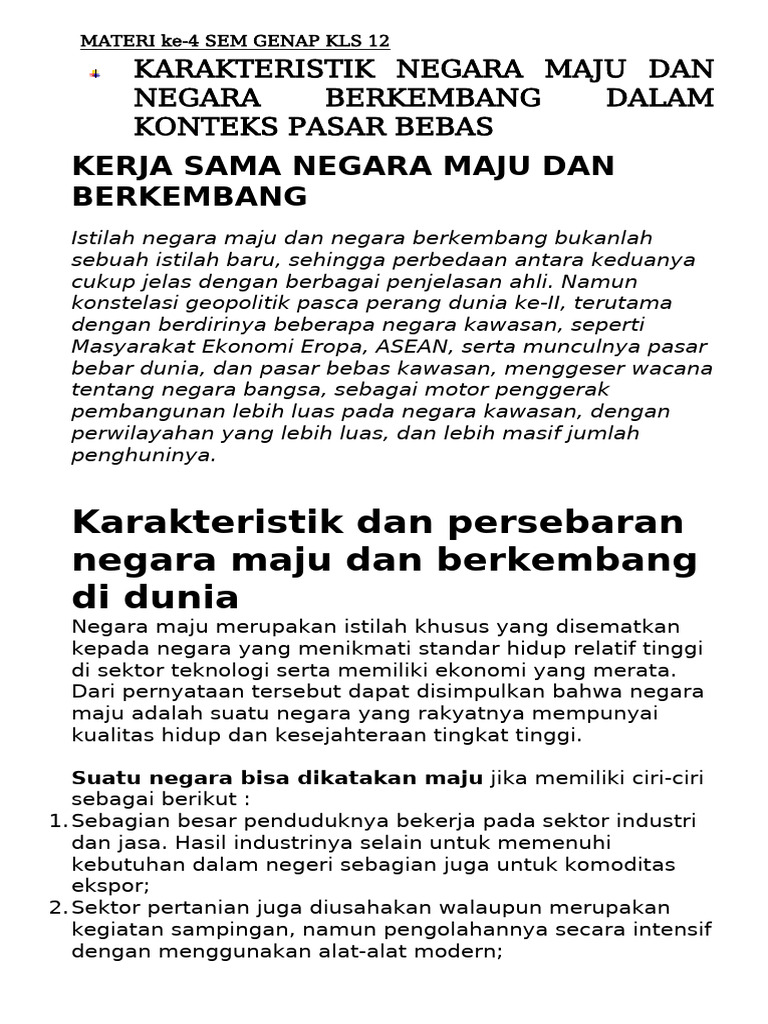 Karakteristik Negara Maju Dan Negara Berkembang Dalam Konteks Pasar Bebas | PDF