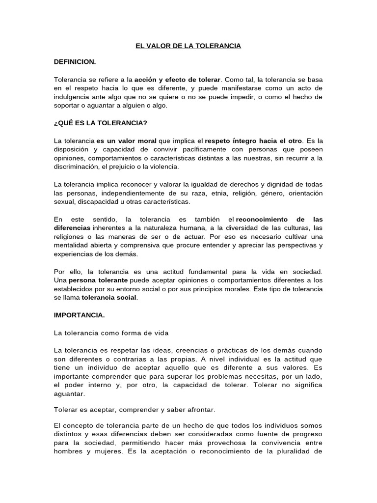El Valor de La Tolerancia | PDF | Tolerancia | Discriminación