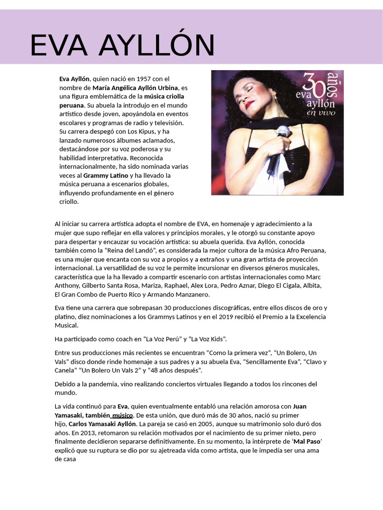 Biografía de Eva Ayllón: Reina del Landó | PDF