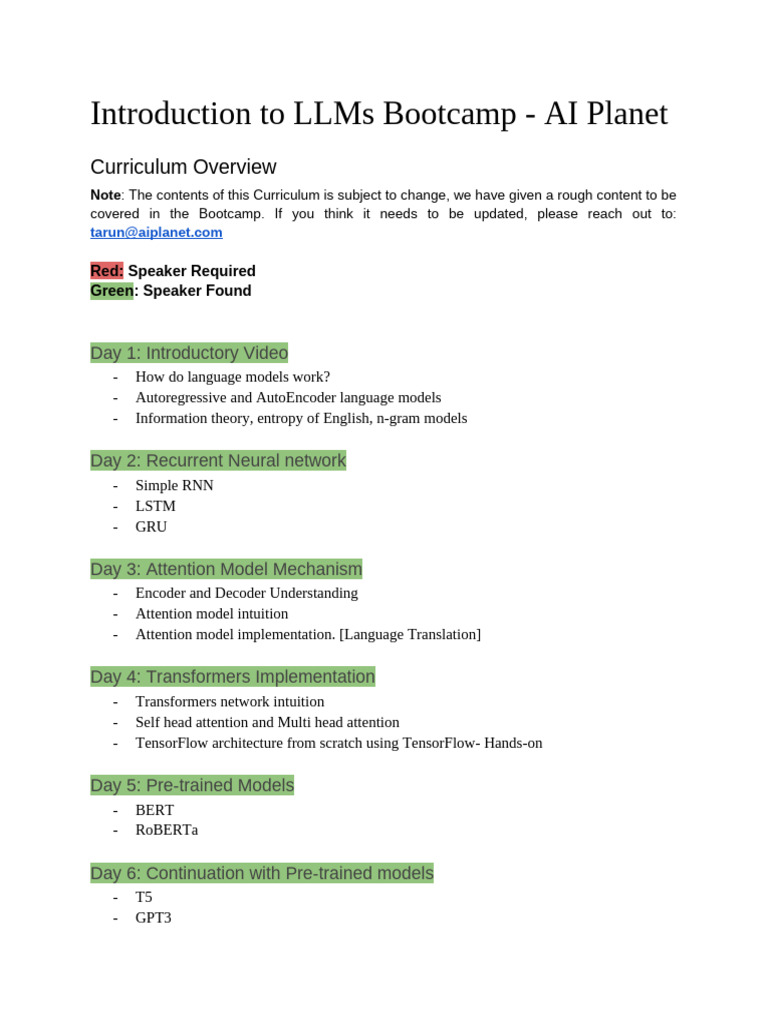 LLM Bootcamp Curriculum AI Planet | PDF | Applied Mathematics | Computing