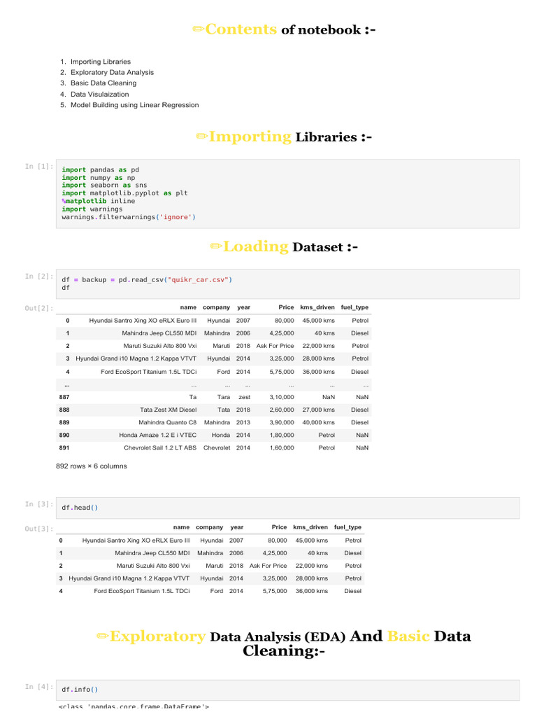 Quikr Car Price Prediction Using Linear Regression 1717999953 | PDF | Audi | Land Vehicles