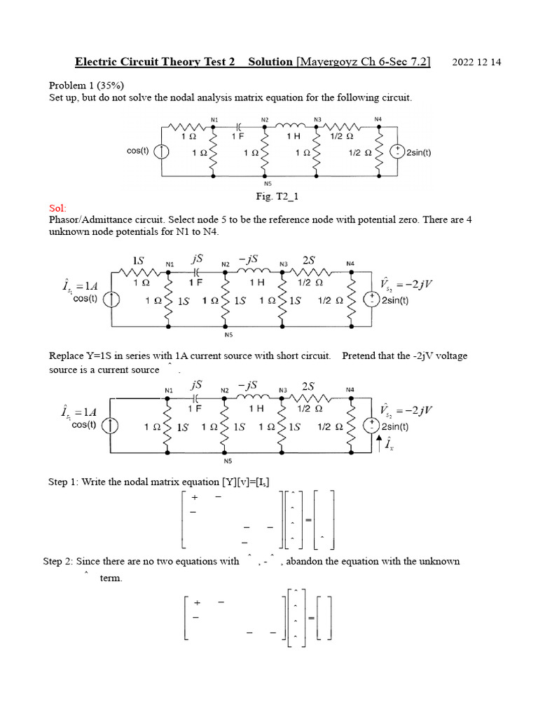 Electric Circuit Theory Test Solutions | PDF | Electrical Network ...