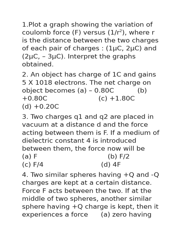 Coulomb Force and Charge Interactions | PDF | Science & Mathematics