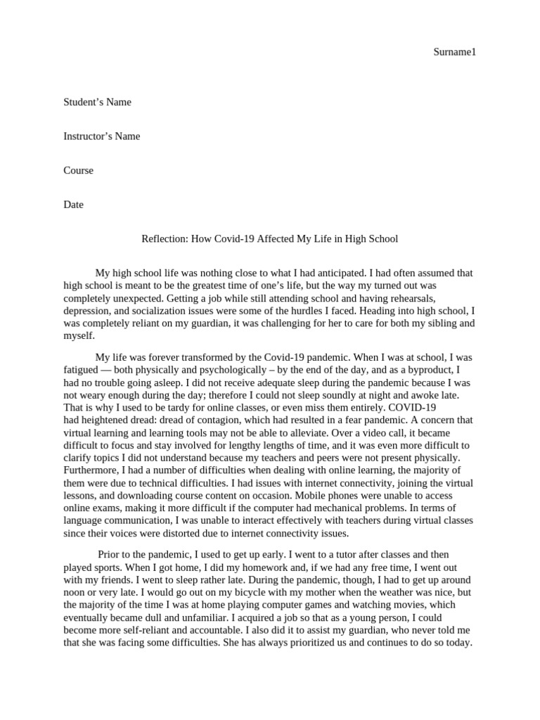 Covid-19's Impact on My High School Experience | PDF | Psychology