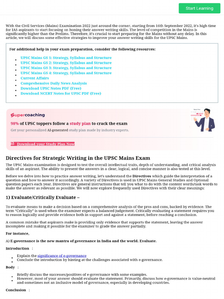 Strategy For Answer Writing in UPSC Mains | PDF