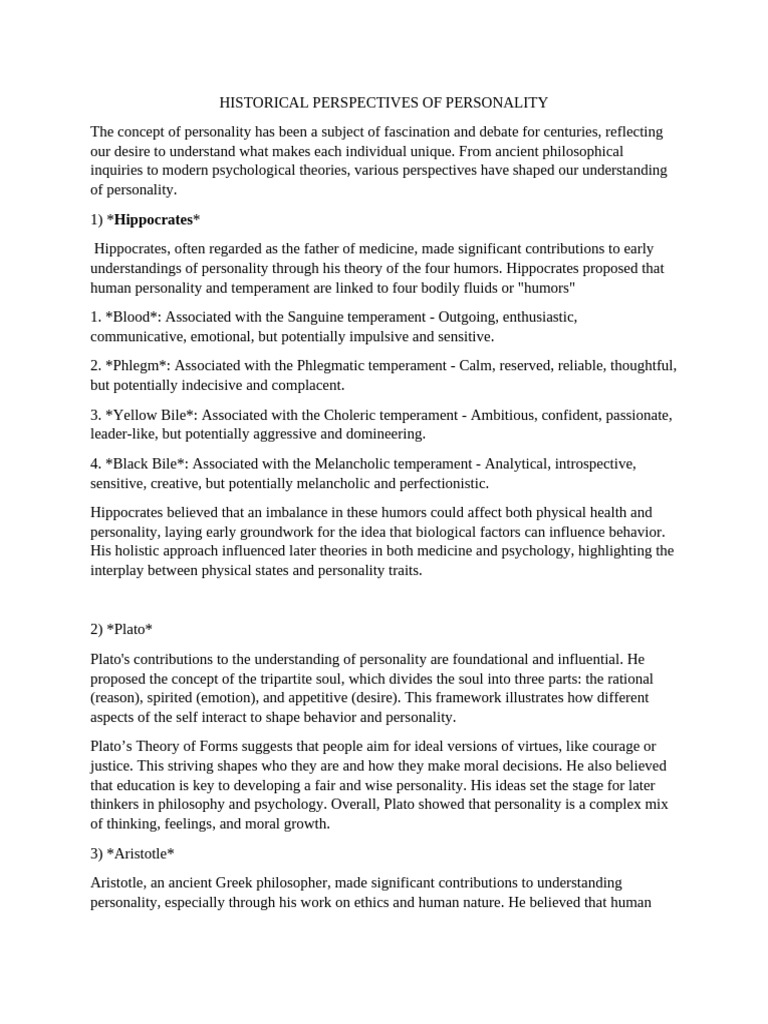 Historical Perspectives of Personality | PDF | Behaviorism | Id