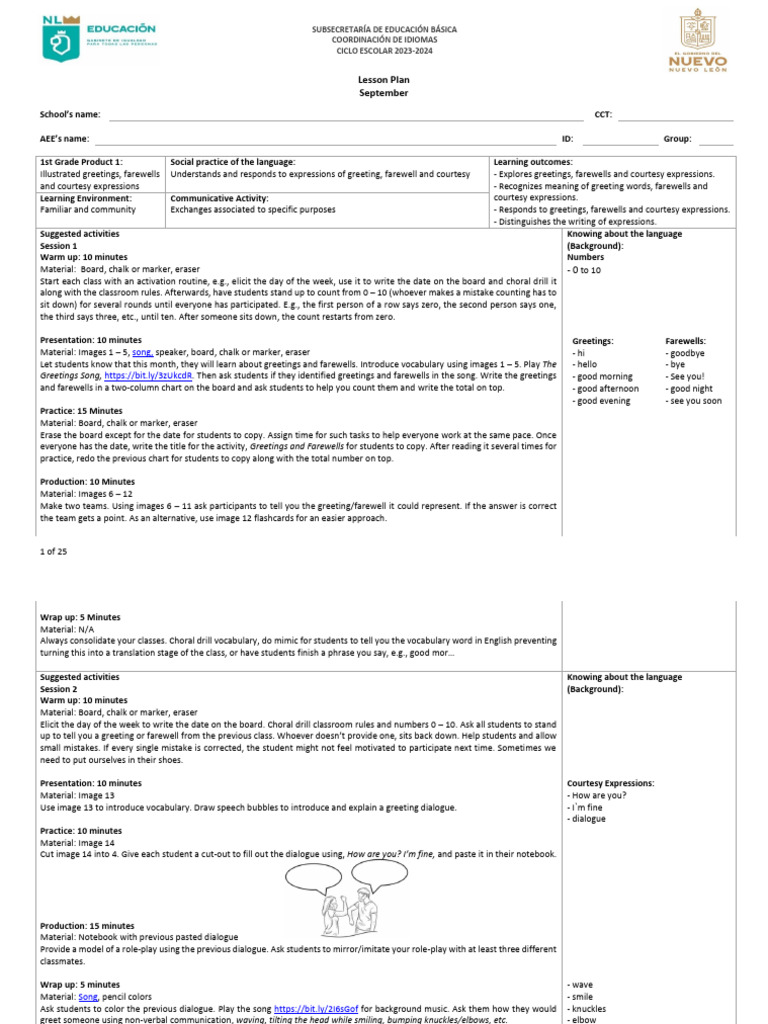 1st Grade Lesson Plan | PDF | Human Communication | Linguistics