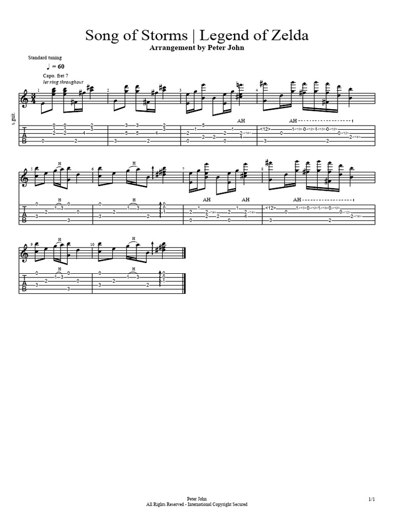 Song of Storms - Legend of Zelda (Peter John Arrangement) Tabs + Notes ...