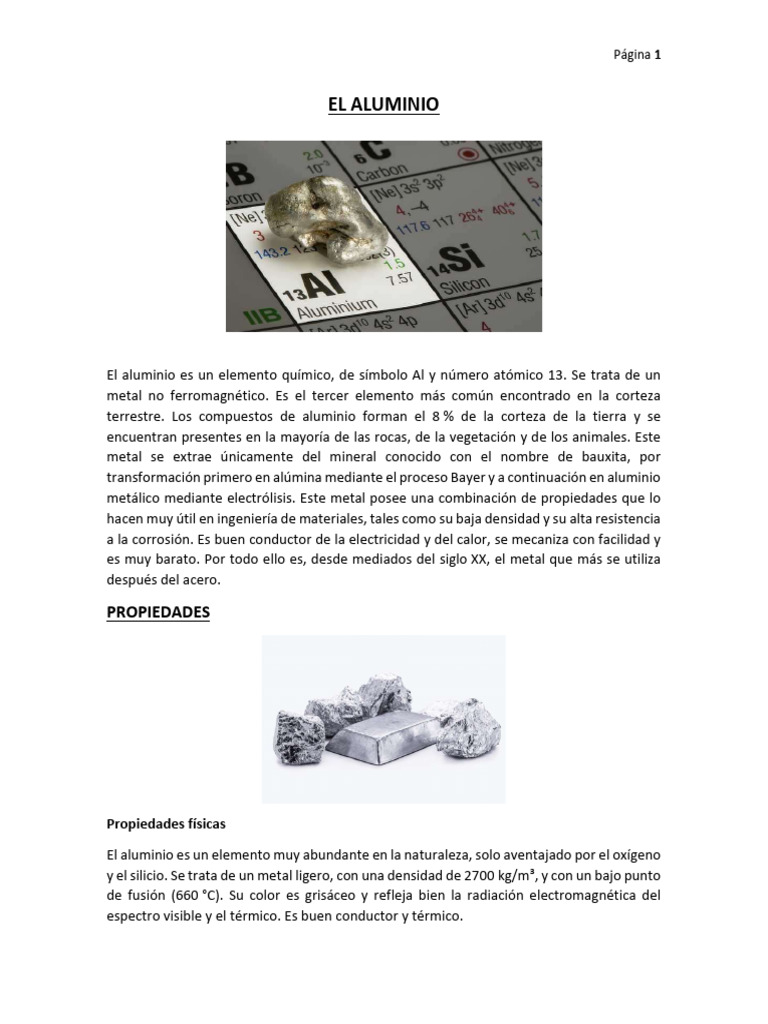 Propiedades y aplicaciones del aluminio | PDF | Aluminio | Elementos ...