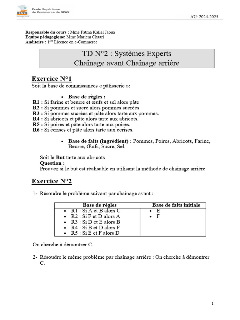 Systèmes Experts : Chaînage Avant et Arrière | PDF | Nourritures