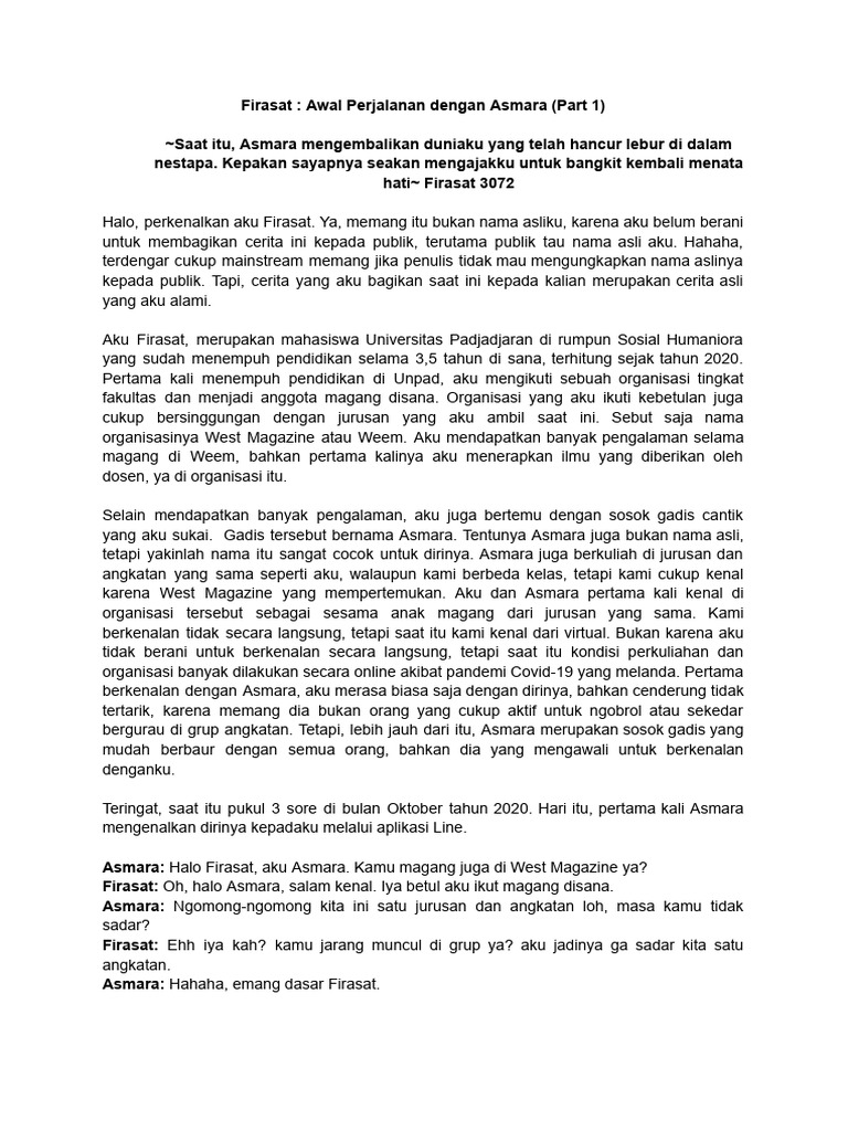 Firasat - Awal Perjalanan Dengan Asmara (Part 1) | PDF | Puisi