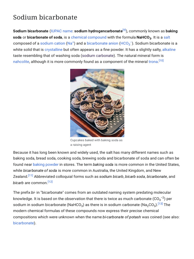 Sodium bicarbonate - Wikipedia | PDF | Sodium Bicarbonate | Sodium Carbonate