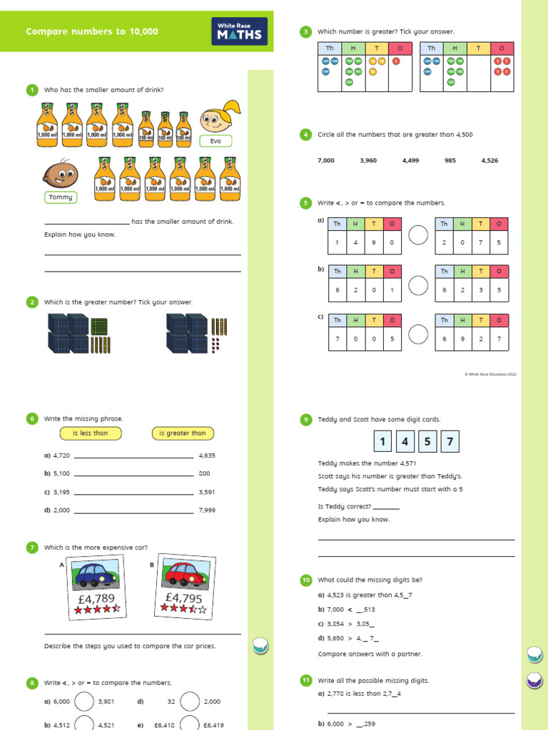 Comparing Numbers Up to 10,000 | PDF