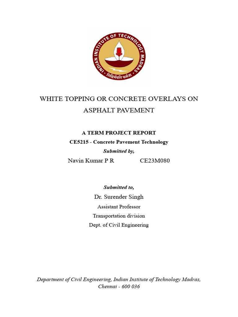 CE23M080 CPT Report On White Topping | PDF | Road | Civil Engineering