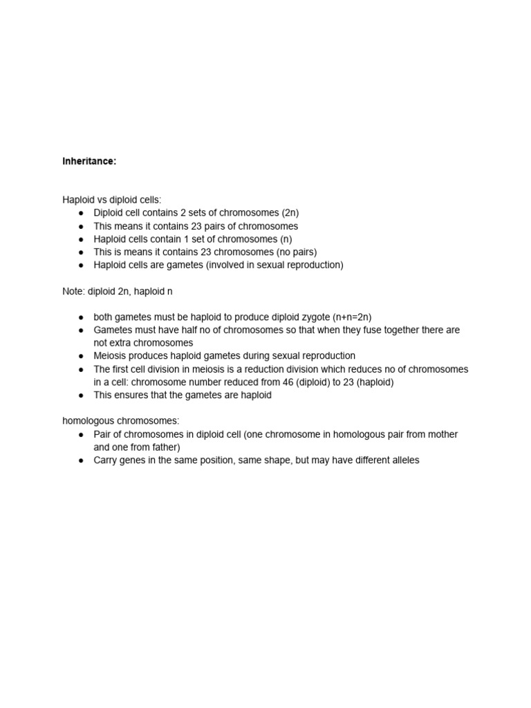 Meiosis + genetics notes | PDF | Meiosis | Dominance (Genetics)