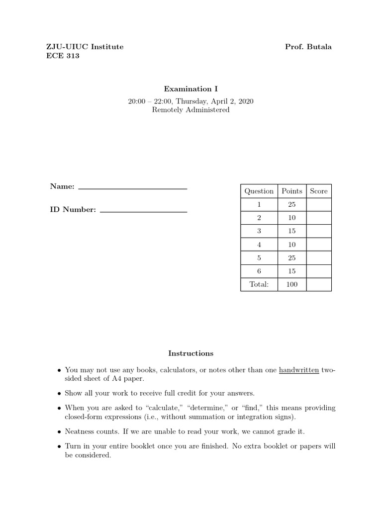 Midterm 1 Ece 313 Zjui 2020 | PDF | Craps | Probability Theory
